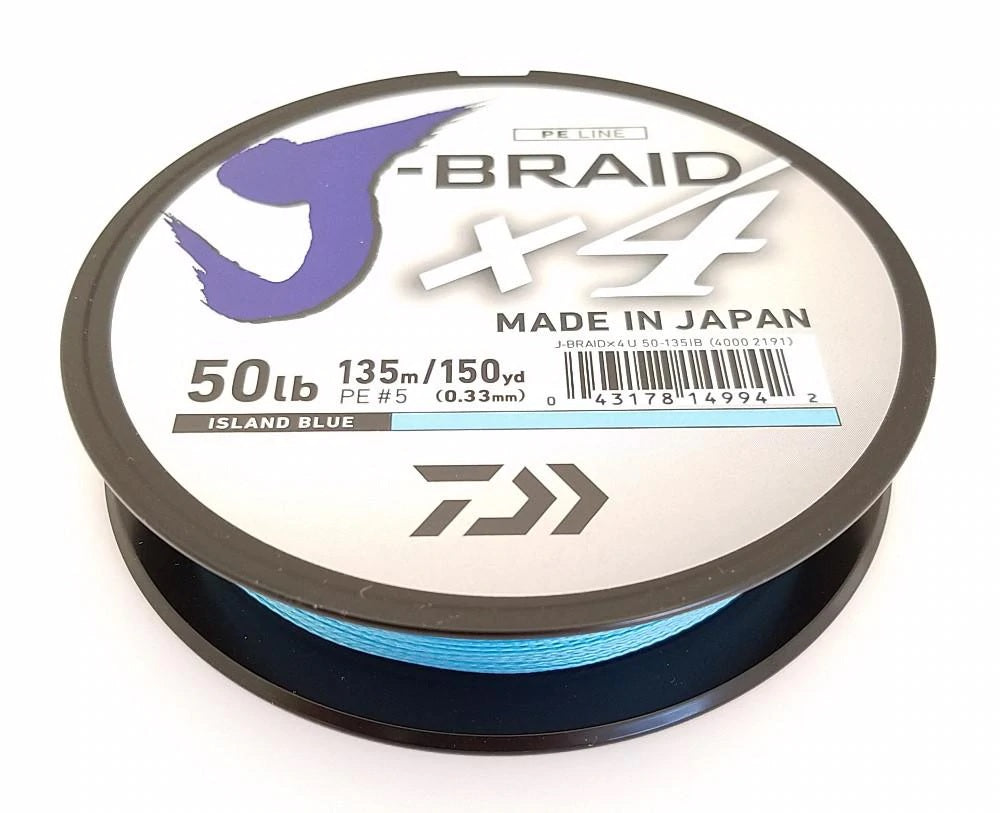 Daiwa J-Braid X4 Braided Line 150 Yards Island Blue 40 pound 10 lb ...
