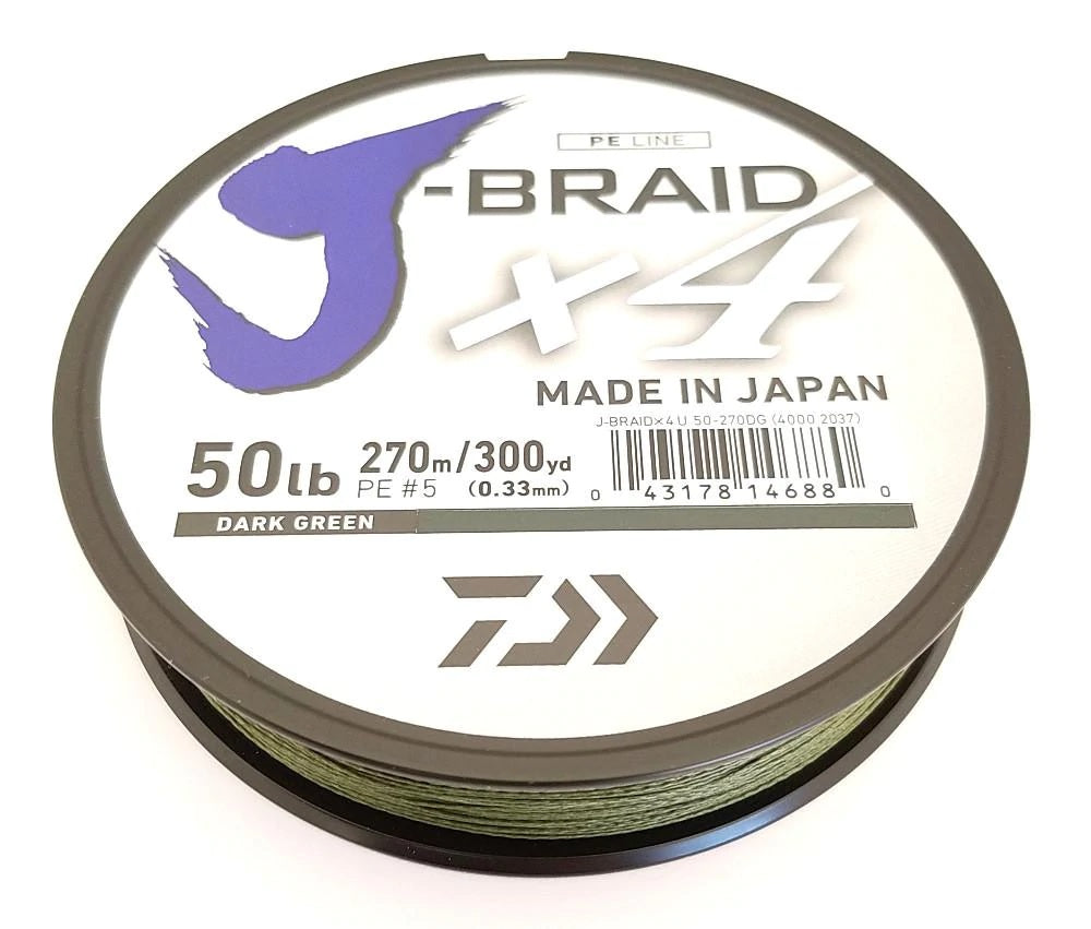Daiwa J-Braid X4 Braided Line 300 Yards Dark Green 15 pound 4 lb – All ...